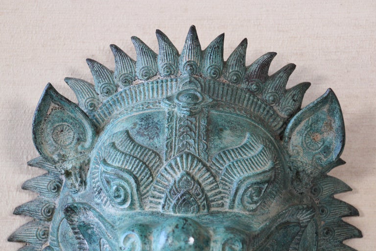 Two Large Khmer style Foo Dogs Bronze Cast Masks Mounted and Framed For ...