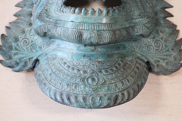 Two Large Khmer style Foo Dogs Bronze Cast Masks Mounted and Framed For ...