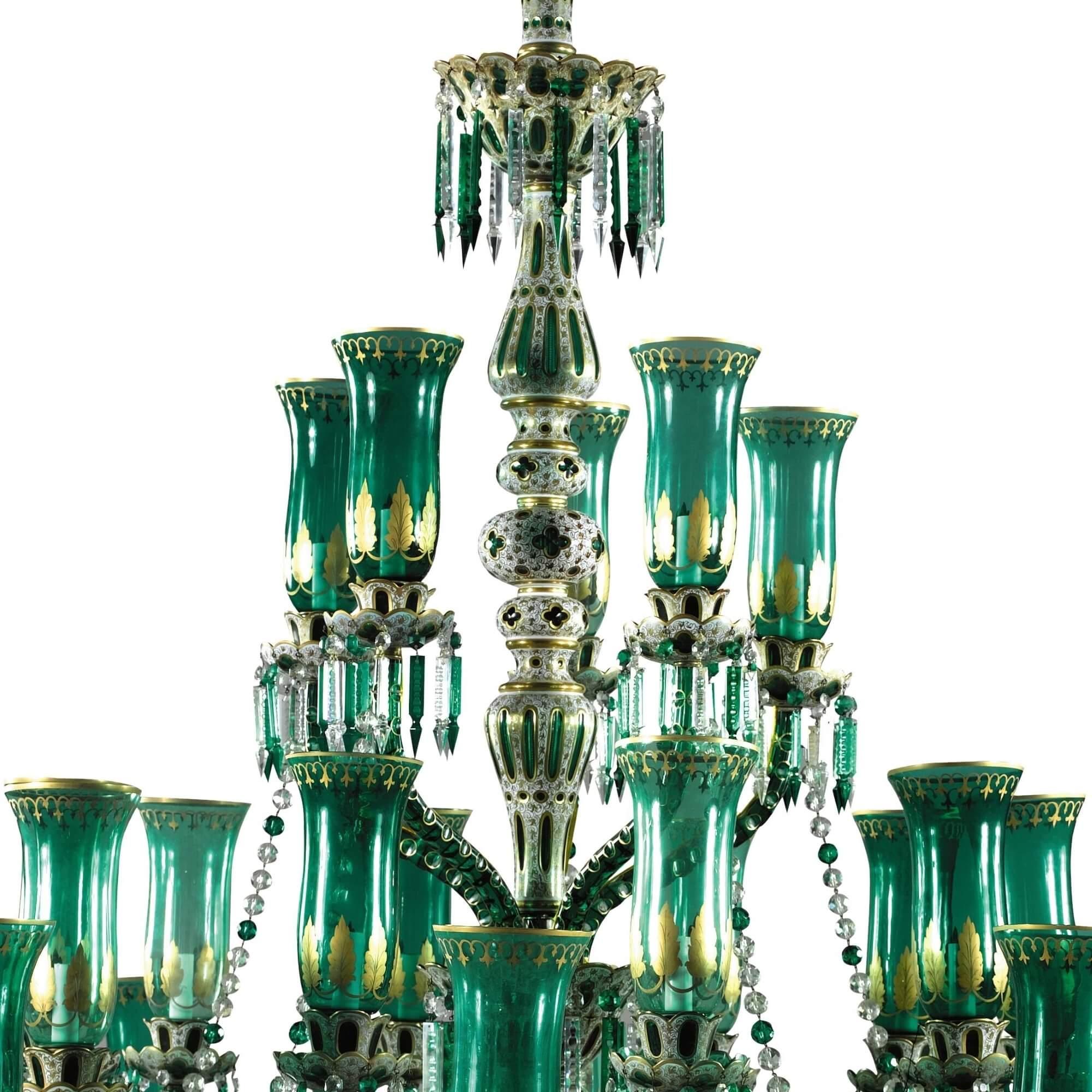 Two Large Green and Parcel Gilt Glass Chandeliers by Osler for Indian ...