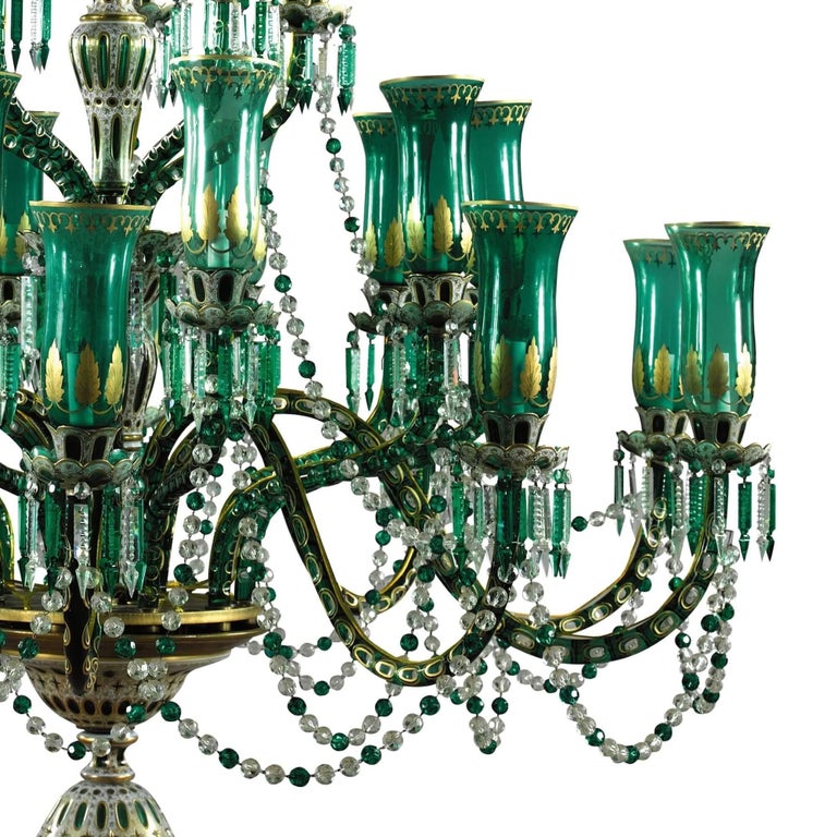 Two Large Green and Parcel Gilt Glass Chandeliers by Osler for Indian ...