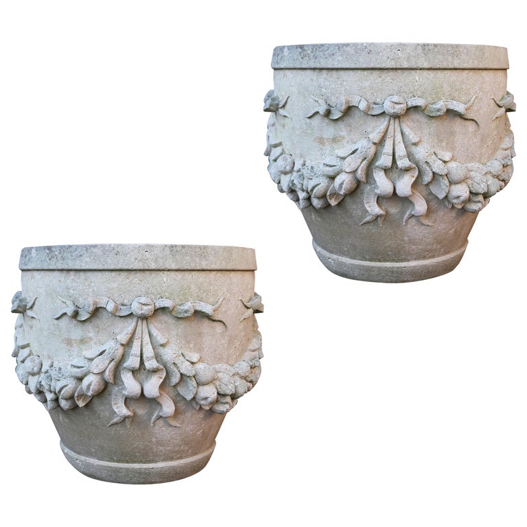 Two Large Reclaimed Limestone Garden Planters at 1stDibs