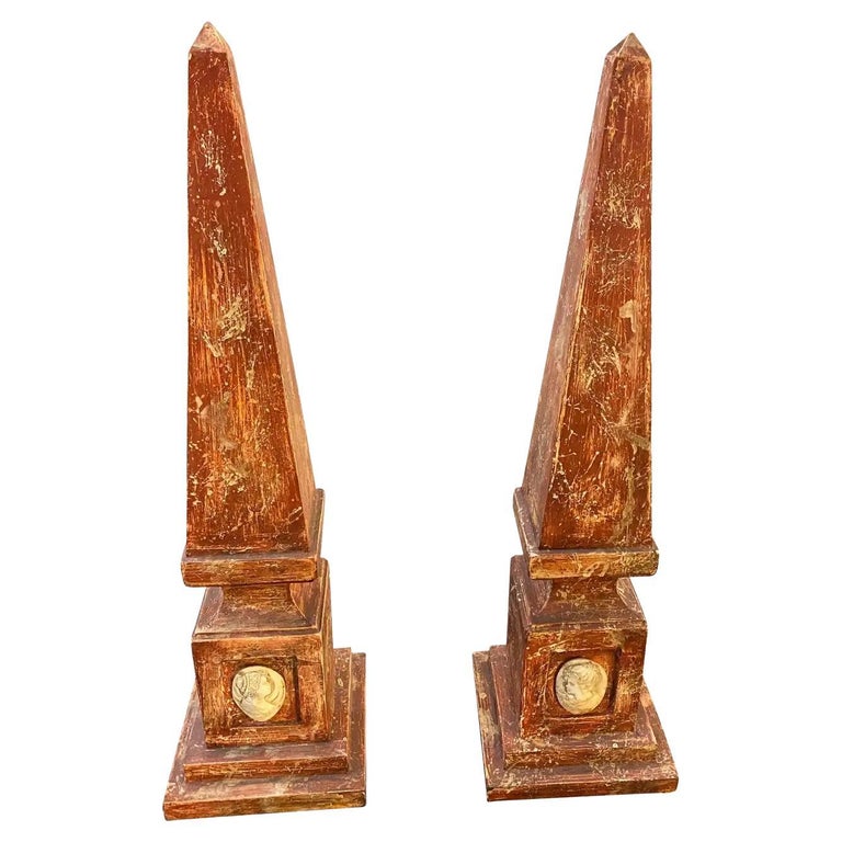 Two Late 19th Century Hand-Painted Wood Italian Obelisks at 1stDibs