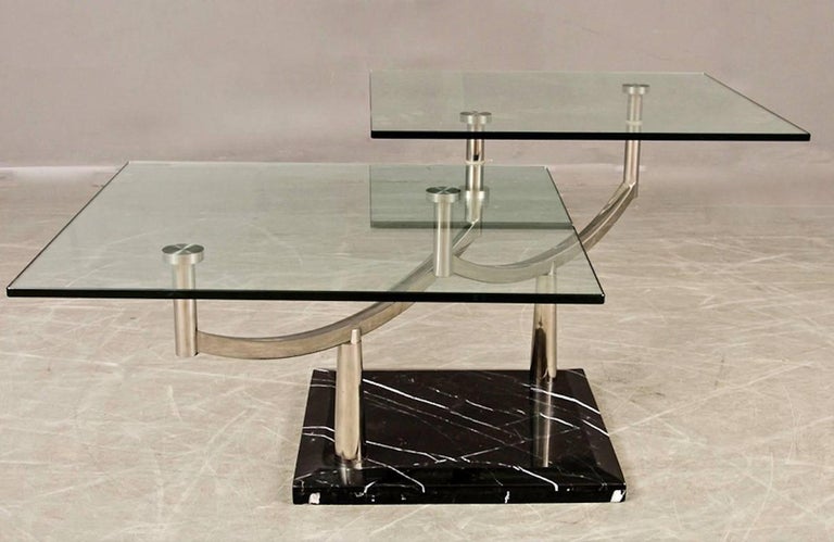 Two-Level Glass Coffee Table with Steel Frame and Marble Base For Sale ...