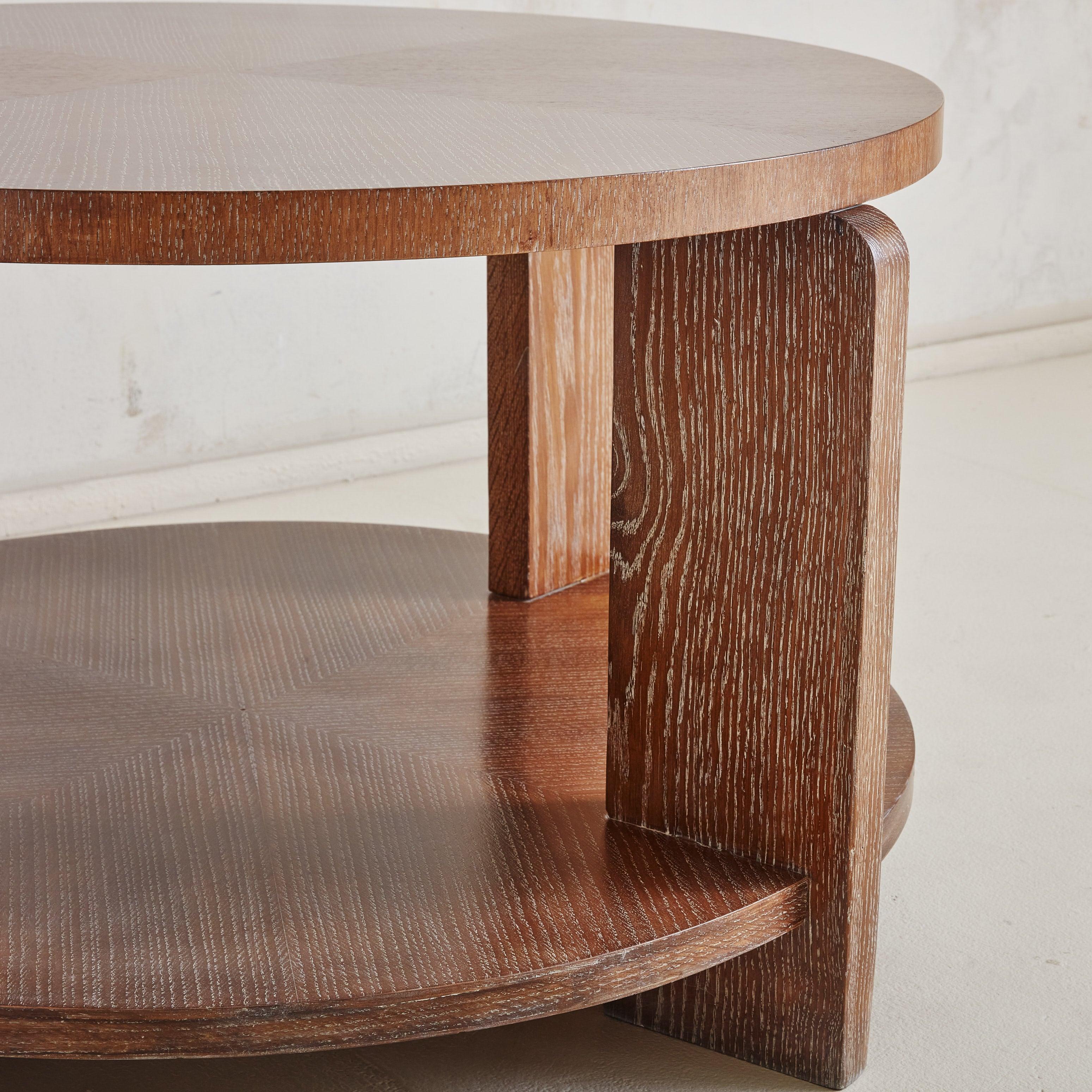 Two Level Round Cerused Oak Coffee Table, France 1950s For Sale at 1stDibs