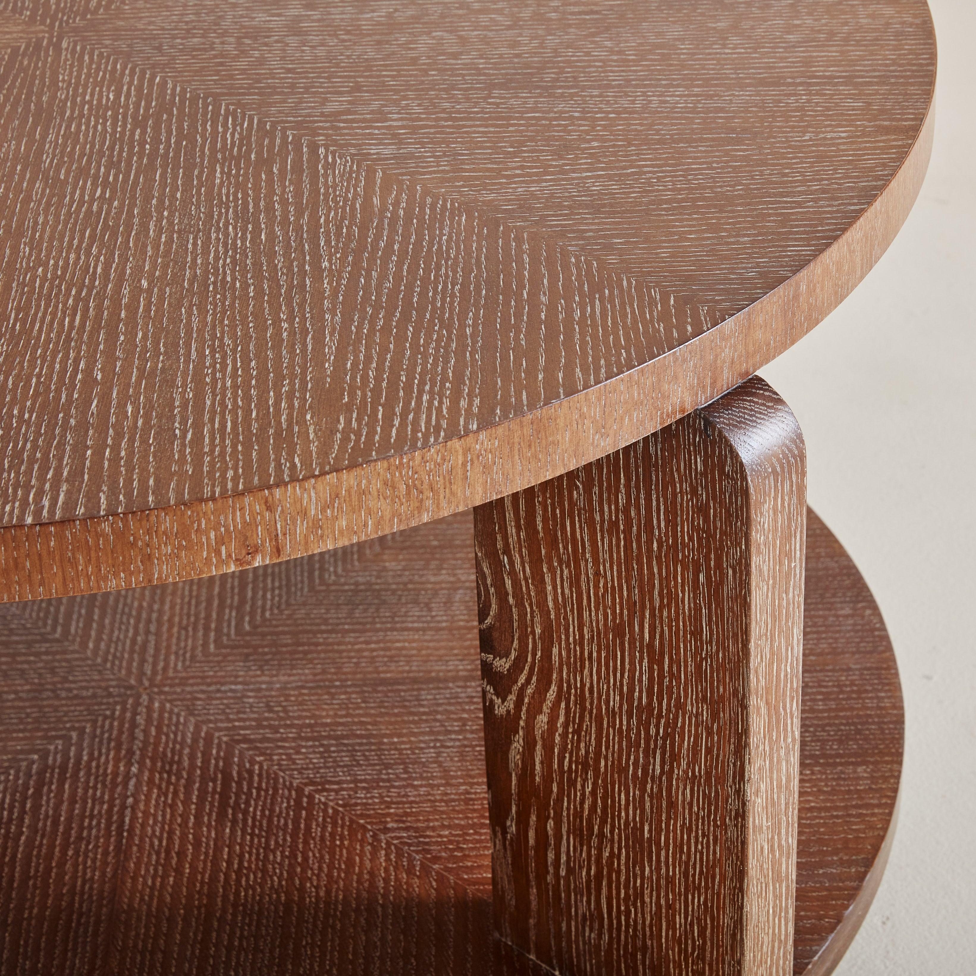 Two Level Round Cerused Oak Coffee Table, France 1950s For Sale at 1stDibs