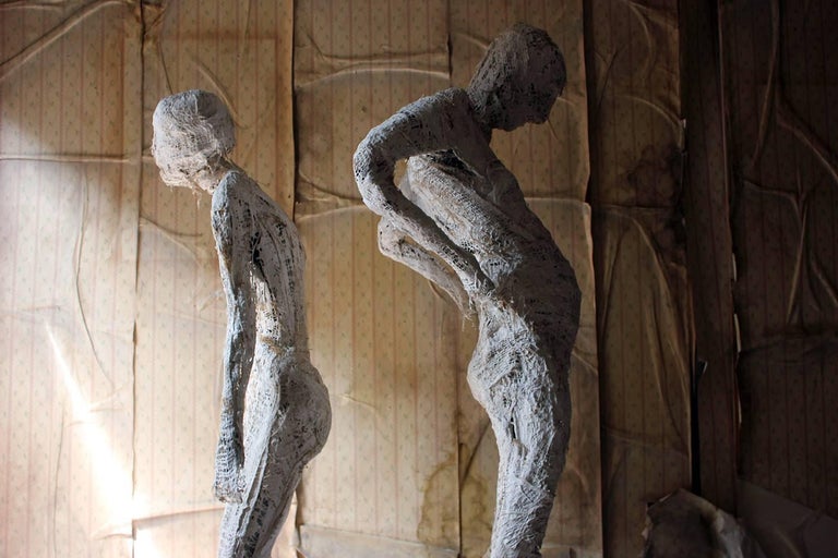 Two Life-Sized White Painted Plaster and Wirework Sculpted Figures at ...