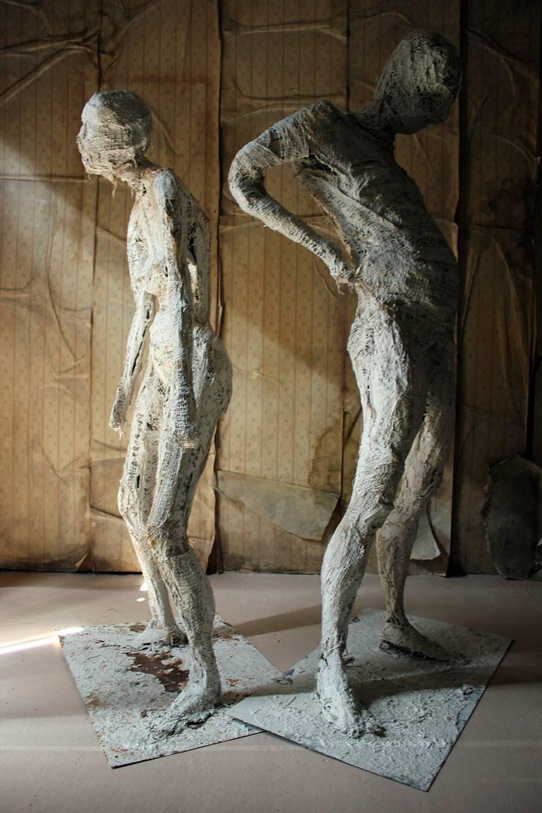 Two Life-Sized White Painted Plaster and Wirework Sculpted Figures at ...