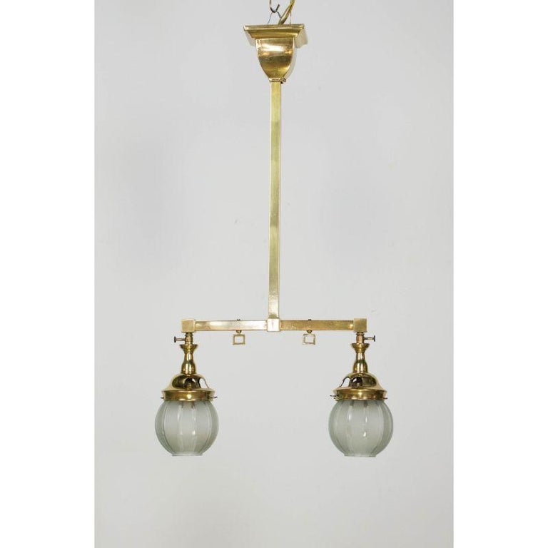 Two Light Welsbach Gas Chandelier with Original Round Shades For Sale ...