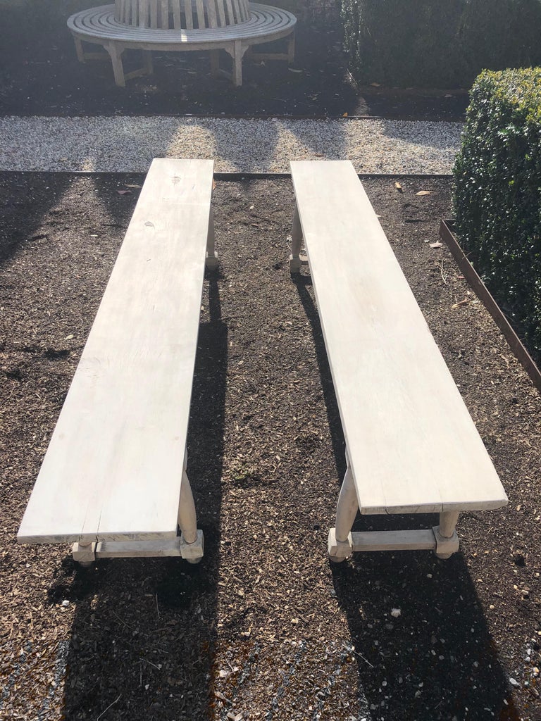 Long Pale Grey-Washed French Oak Bench at 1stDibs