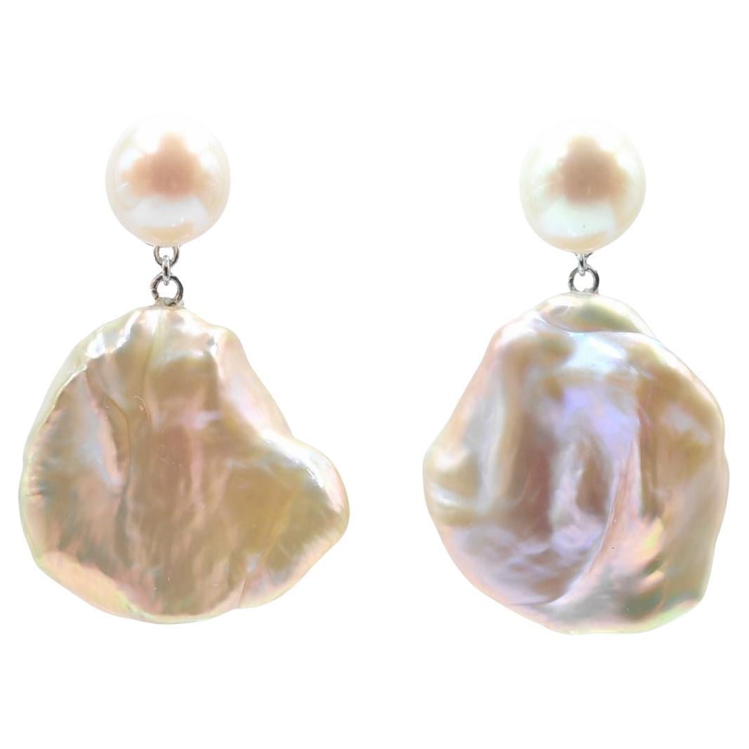 Two-Look Champagne Pearl Stud and Keshi Pearl Drop Earrings in 18K ...