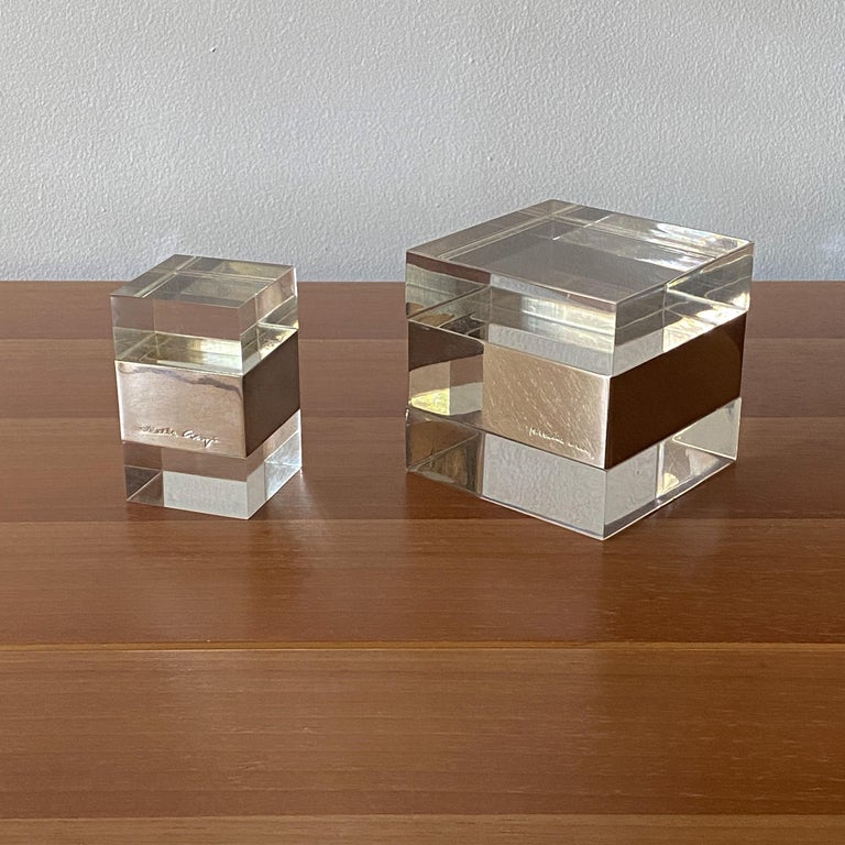 Two Lucite And Silver Plate Boxes Designed By Gabriella Crespi For Sale ...