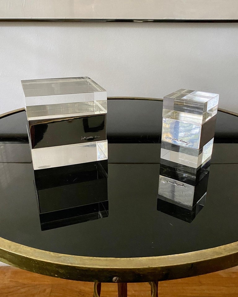 Two Lucite And Silver Plate Boxes Designed By Gabriella Crespi For Sale ...
