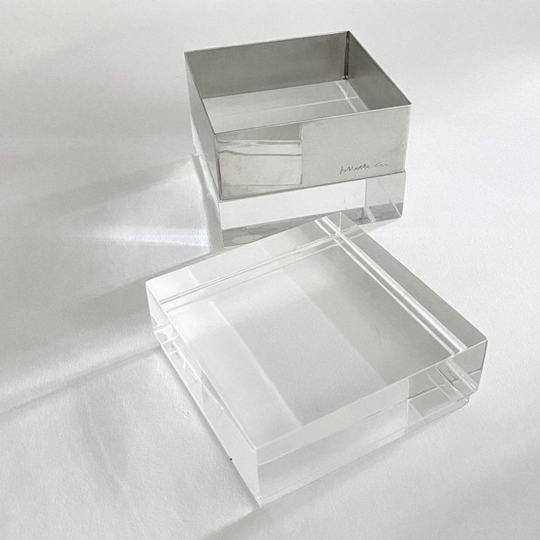 Two Lucite And Silver Plate Boxes Designed By Gabriella Crespi For Sale ...