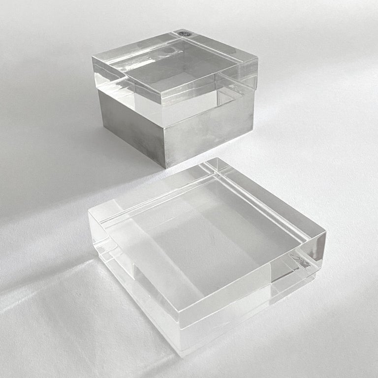 Two Lucite And Silver Plate Boxes Designed By Gabriella Crespi For Sale ...