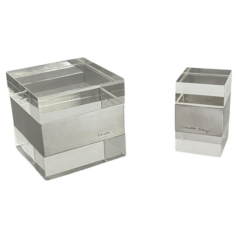 Two Lucite And Silver Plate Boxes Designed By Gabriella Crespi For Sale ...