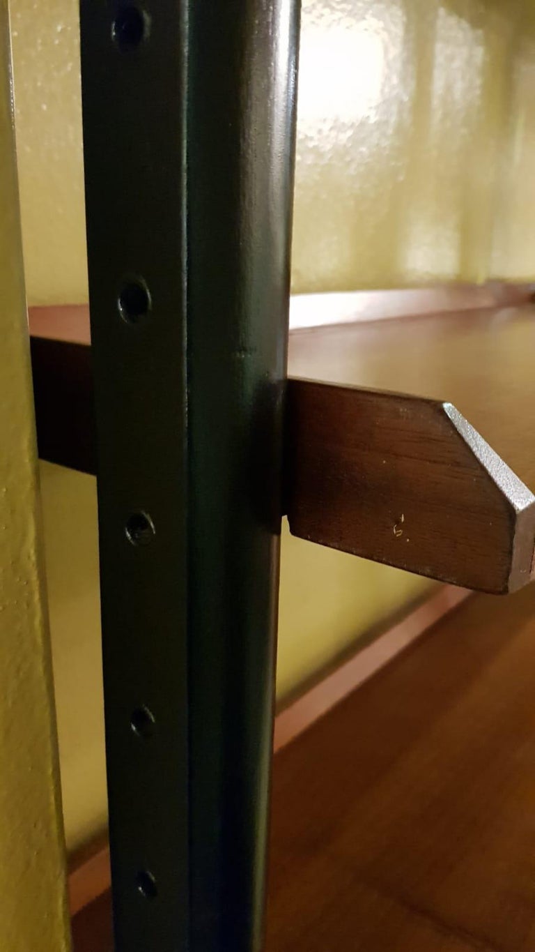 Two Mahogany Wood Adjustable Shelves Black Metal Uprights Bookcases ...