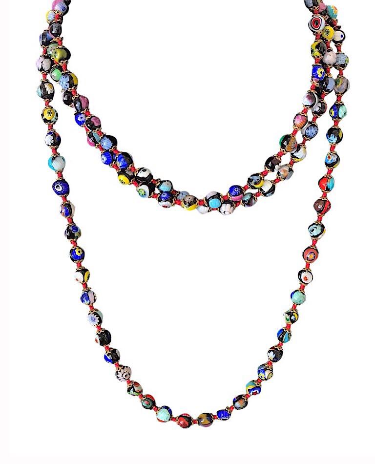 Multi-Strand Handmade Millefiori Glass Bead Opera Length Necklaces For ...