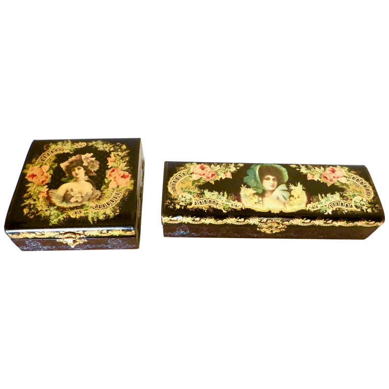 Two Matching Victorian Celluloid Boxes 'Jewelry Box and Glove Box ...
