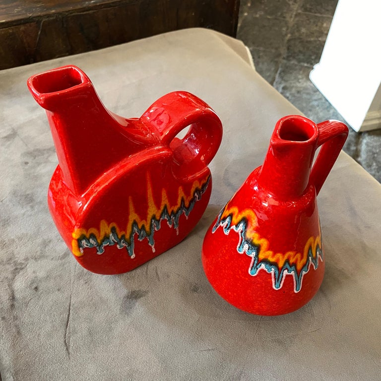 1980s Two Mid-Century Modern Red Ceramic Italian Jugs by Bertoncello at ...
