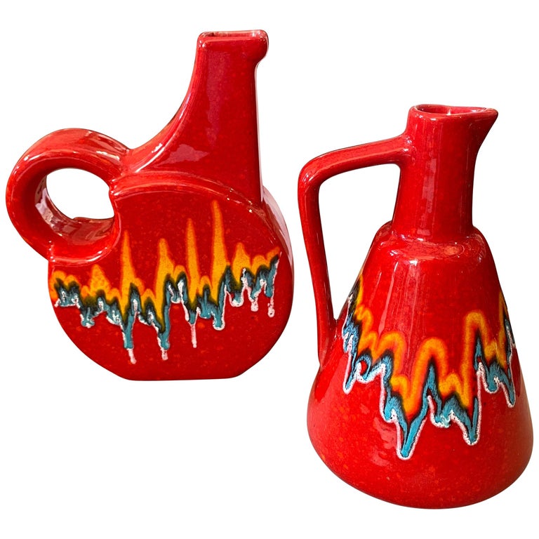 1980s Two Mid-Century Modern Red Ceramic Italian Jugs by Bertoncello at ...
