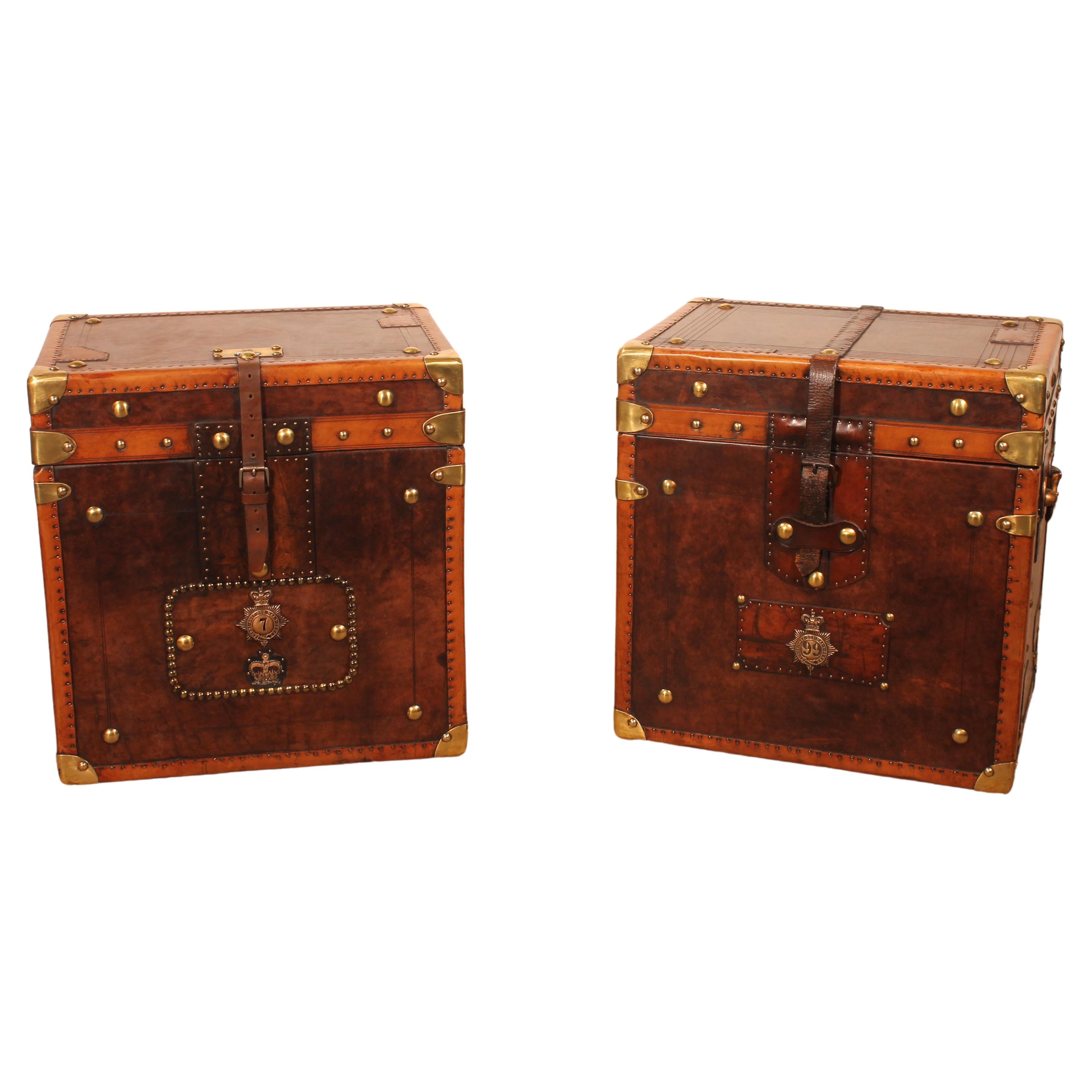Two Military Trunks Early 20th Century In Leather For Sale at 1stDibs