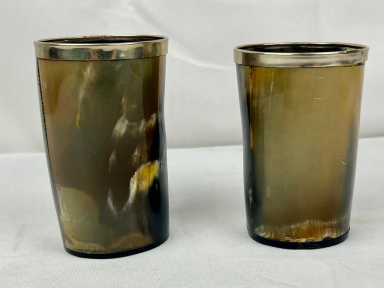 Two Natural Horn Cups with Silvered Rims For Sale at 1stDibs