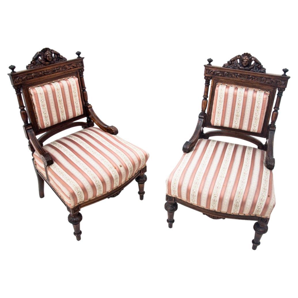 Antique Renaissance Revival Walnut and Burl Parlor Armchairs with ...
