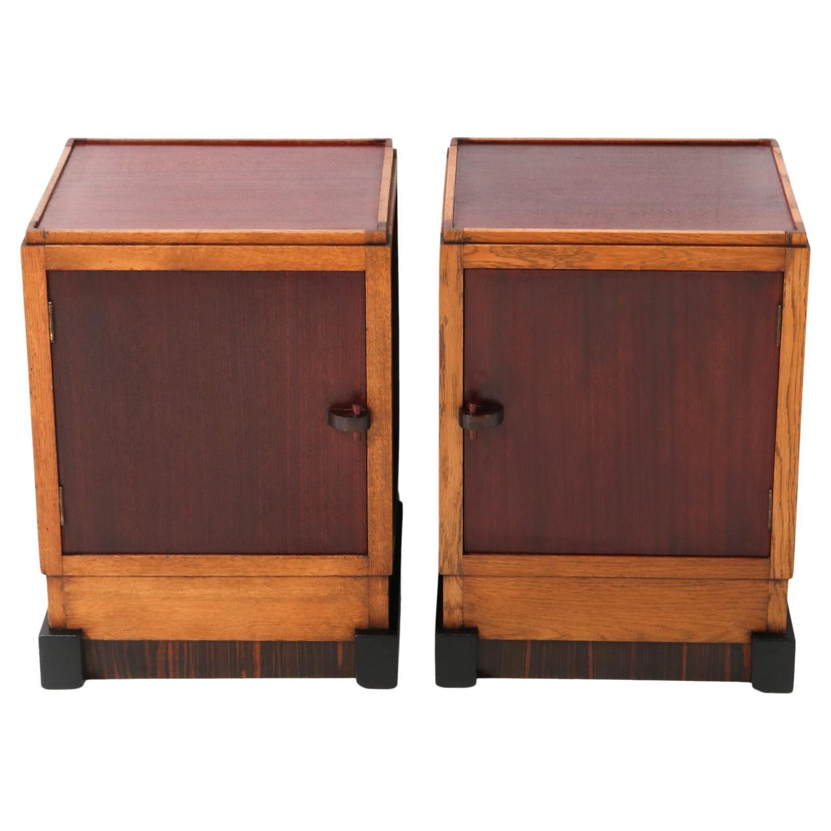 Walnut Art Deco Amsterdamse School Bedside Tables or Nightstands, 1920s ...