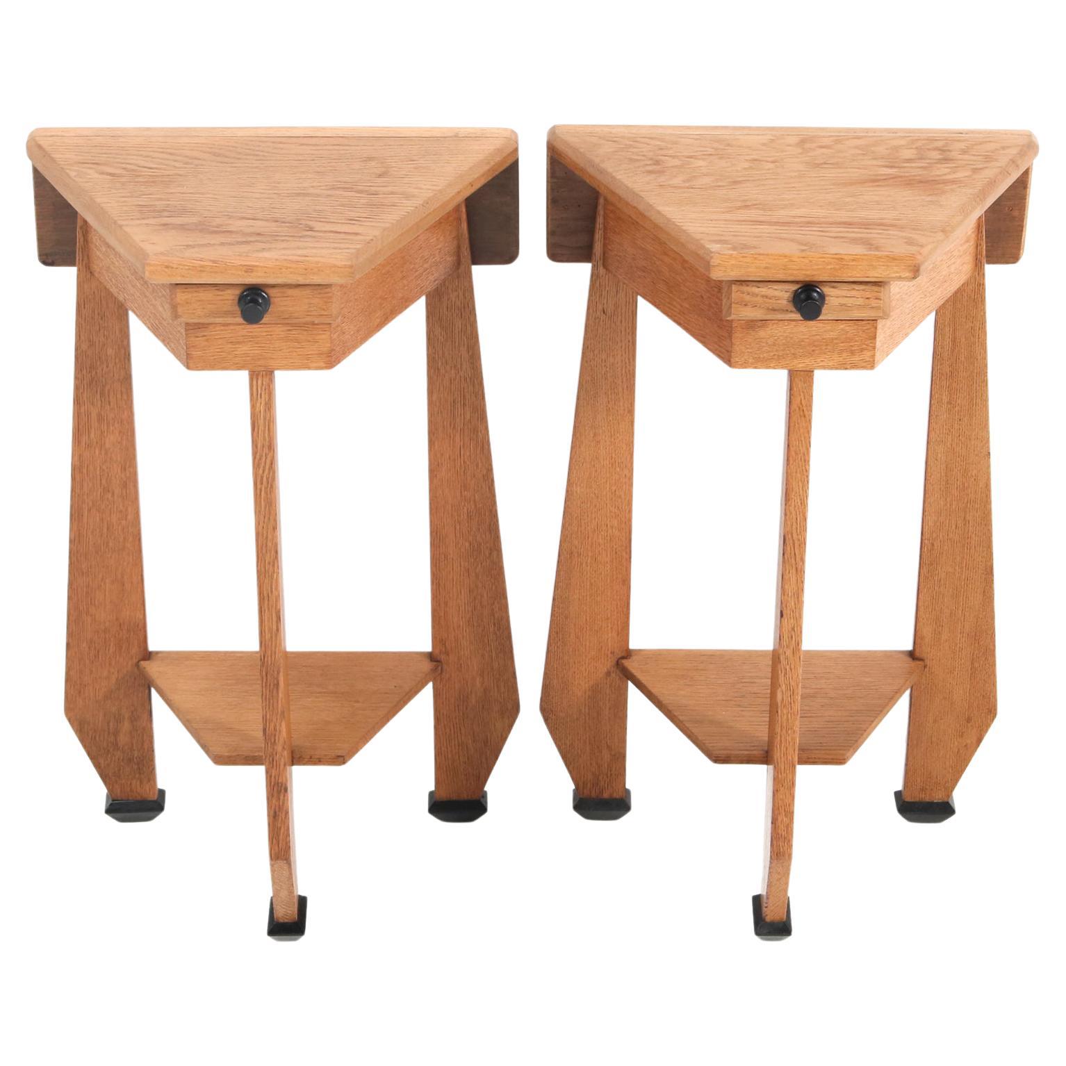 Two Oak Art Deco Amsterdamse School Side Tables by Jac. van den Bosch ...