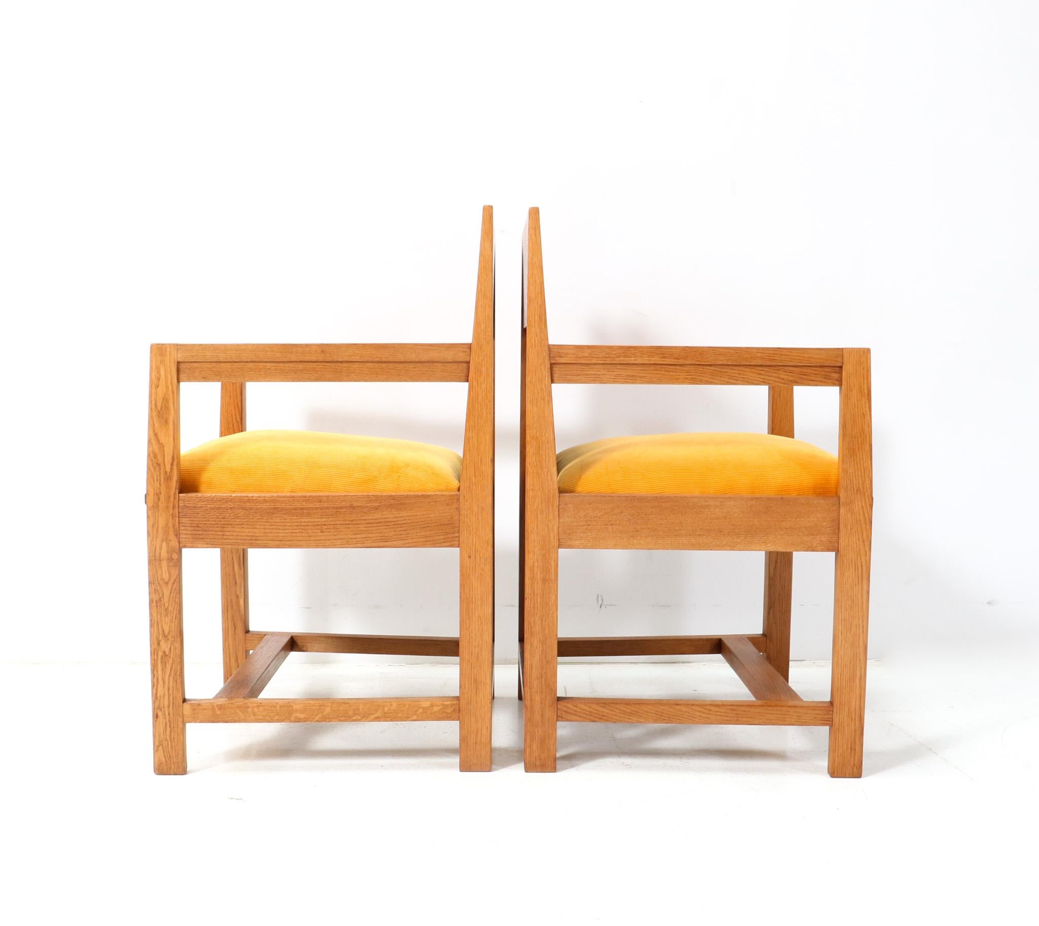 Two Oak Art Deco Modernist High Back Armchairs by Cor Alons, 1927 For ...