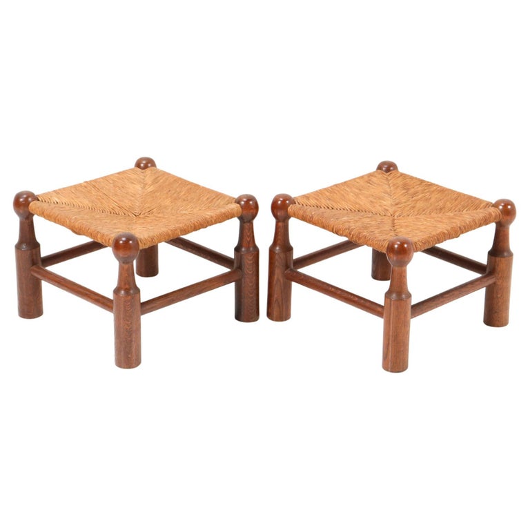 Two Oak Modernist Stools or Foot Rests with Rush Seats, 1960s For Sale ...