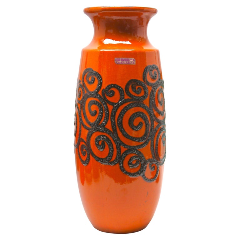 Two Orange Fat Lava Vases 'Scheurich 239-41 Lava-Trail Decor For Sale ...