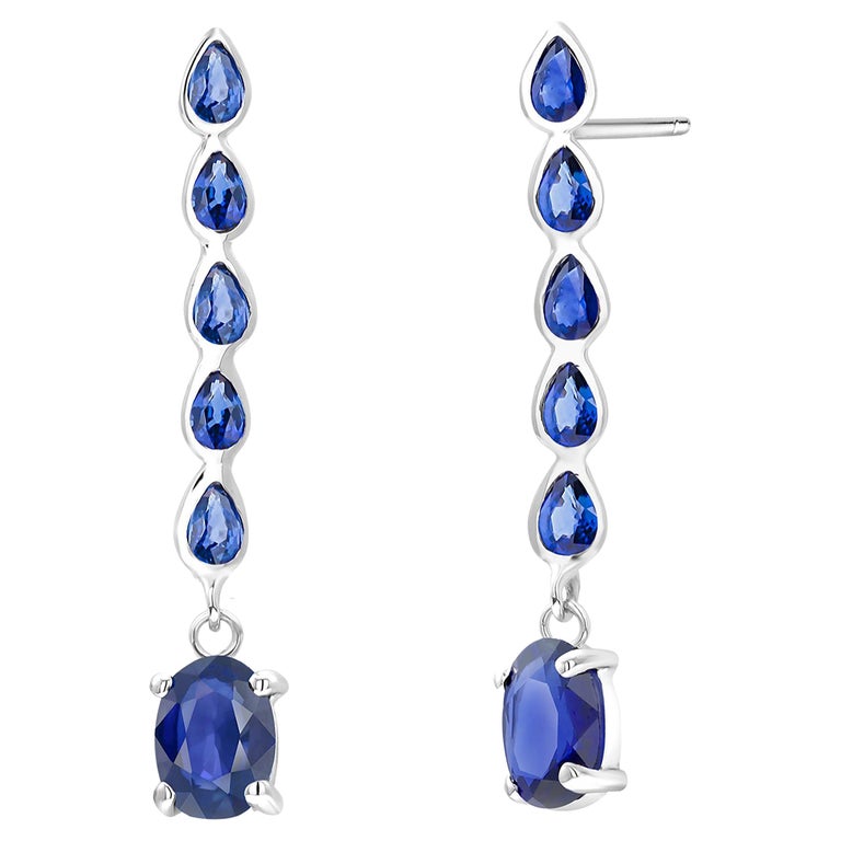Two Oval Sapphires and Pear Shaped Sapphire Linear White Gold Drop ...