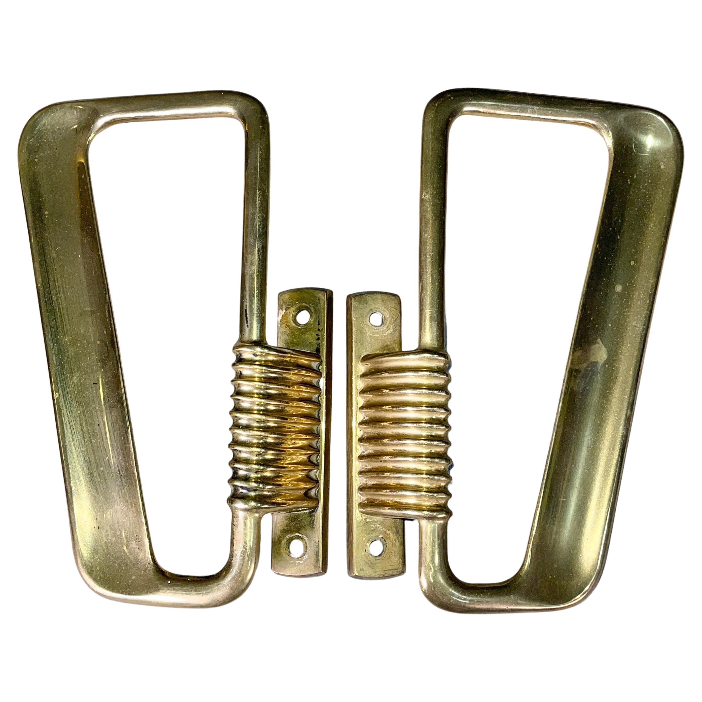 Two Pair 1950's Brass Italian Modernist Door Pulls For Sale at 1stDibs