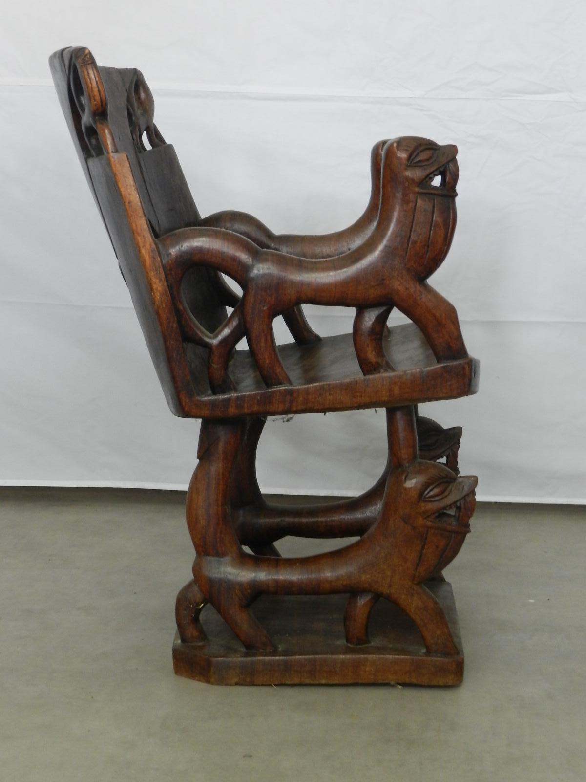 Two Pairs of African Chairs Carved Animals Wood Armchairs Early 20th ...