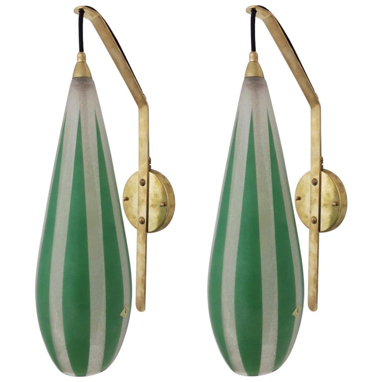 Pair of Green Stripes Sconces at 1stDibs