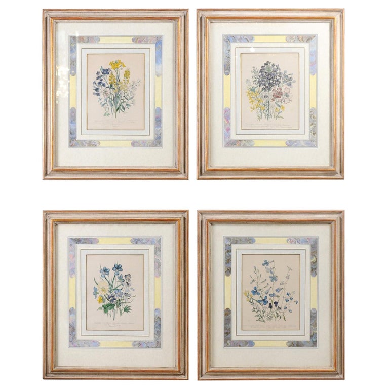 Two Pairs of Original English Hand-Colored Floral Lithographs by Jane ...