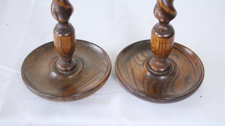 Two Pairs of Turned Oak Candlesticks For Sale at 1stDibs