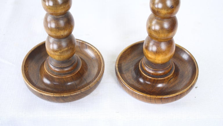 Two Pairs of Turned Oak Candlesticks For Sale at 1stDibs