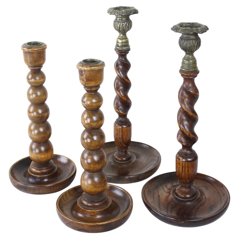 Two Pairs of Turned Oak Candlesticks For Sale at 1stDibs