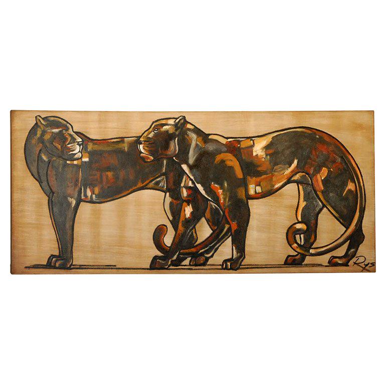 "Two Panthers"Art Deco Painting For Sale at 1stDibs | art deco panther ...
