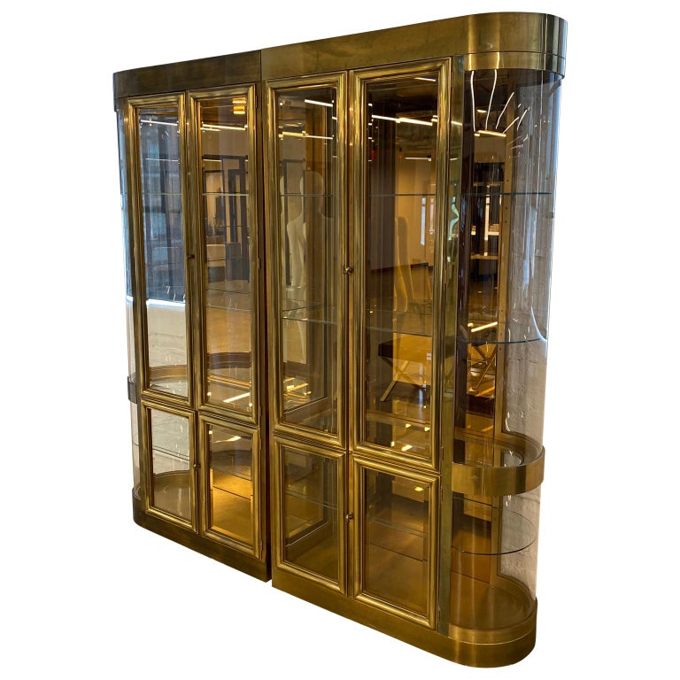 Two Part Mastercraft Designed Brass Glass Display Vitrine at 1stDibs