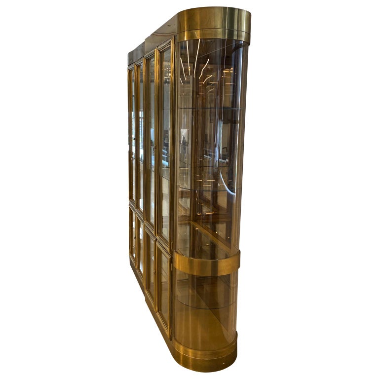 Two Part Mastercraft Designed Brass Glass Display Vitrine at 1stDibs