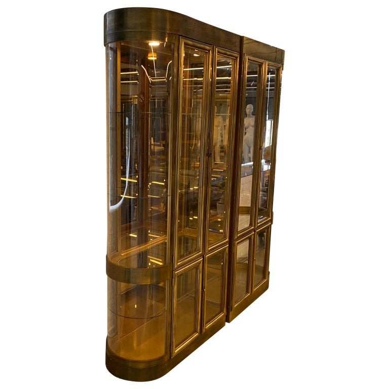 Two Part Mastercraft Designed Brass Glass Display Vitrine at 1stDibs