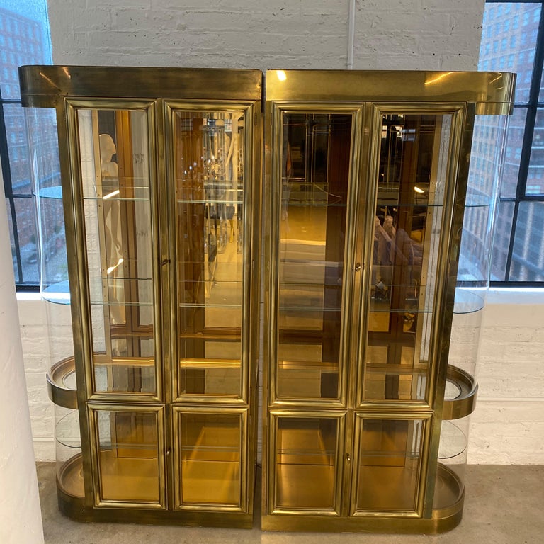 Two Part Mastercraft Designed Brass Glass Display Vitrine at 1stDibs