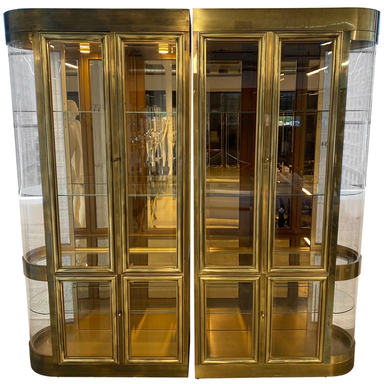 Two Part Mastercraft Designed Brass Glass Display Vitrine at 1stDibs