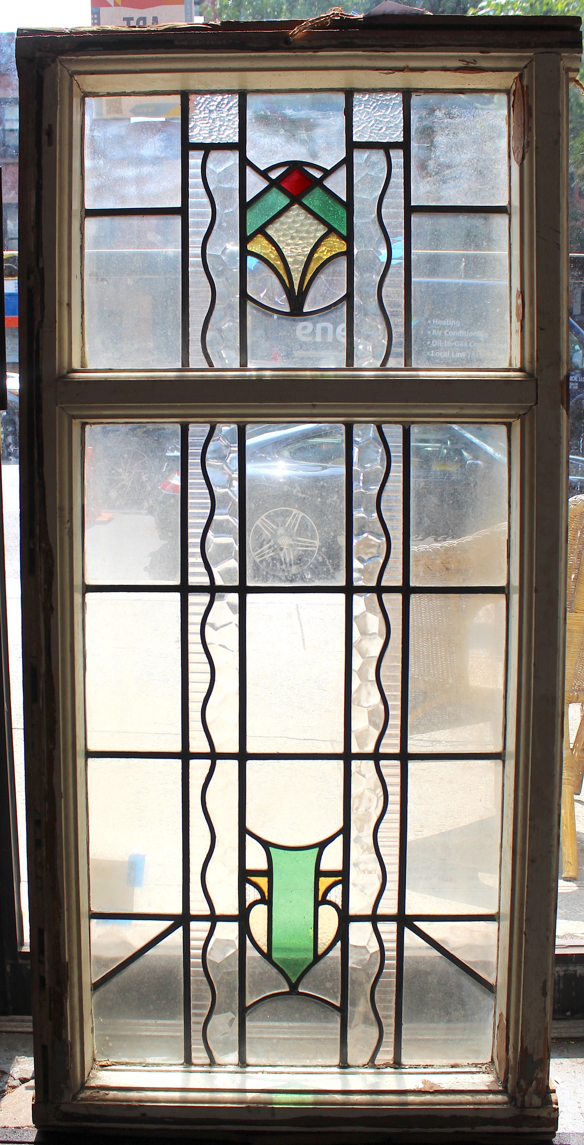 Two Part Stained Glass Window 27" x 55" For Sale at 1stDibs