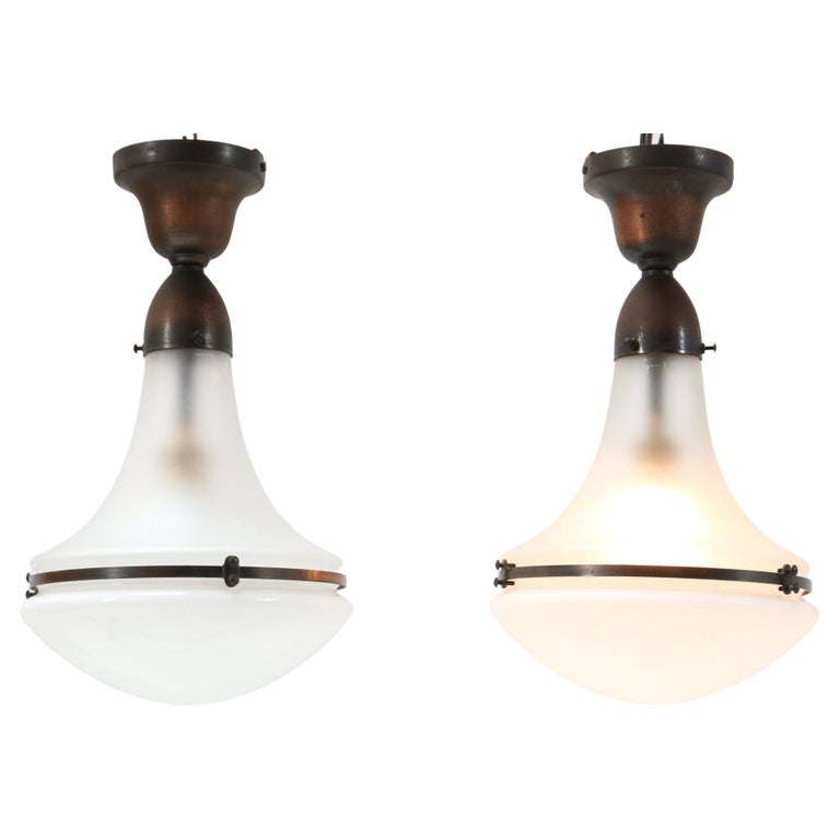 Two Patinated Brass Art Nouveau Luzette Pendant Lights by Peter Behrens ...