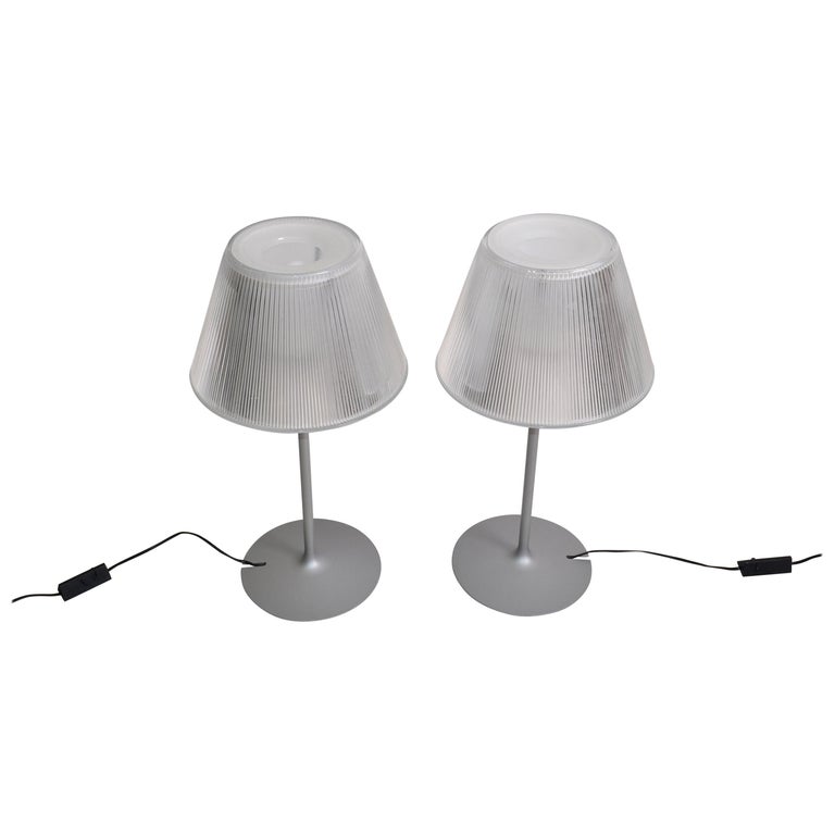 Two Philippe Starck Serie Romeo Moon Pressed Glass Modern Table Lamps ...