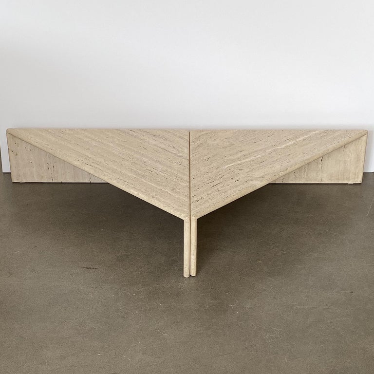 Two Piece Split Triangular Travertine Coffee Table at 1stDibs